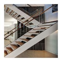 China Original factory space saving straight stairs thin solid wood tread staircase for sale