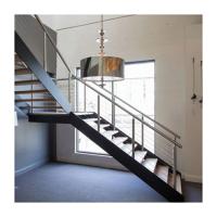China Original factory space saving straight stairs thin solid wood tread staircase for sale