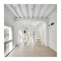 China Eco Friendly Solid Wooden Staircase Indoor Invisible Stringer Straight Stairs for sale