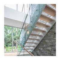 China Eco Friendly Solid Wooden Staircase Indoor Invisible Stringer Straight Stairs for sale