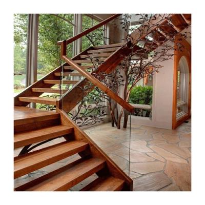 China Commercial Indoor Mono Stringer Stair Stainless Steel Wood Staircase Te koop