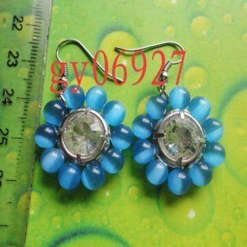 China 6% cat eye stone beads + acrylic drill earrings ear jewelry for sale