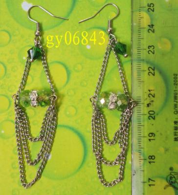 China Green hand-cut crystal beads + plating chain tassel earrings ear jewelry for sale