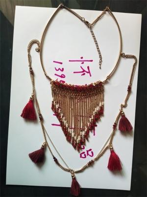 China Red bead + chain tassel hand chain necklace jewelry for sale