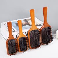 Quality Customized Logo Wooden Square Paddle Hair Brush With 100% Beechwood for sale