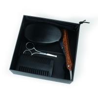 China Customize Logo Black Beard Brush And Comb Set With Beard Razor Shaving Scissors for sale