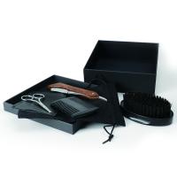 China Customize Logo Black Beard Brush And Comb Set With Beard Razor Shaving Scissors for sale