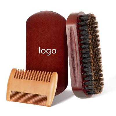 China Beechwood Brown Round Beard Brush Customize Logo Beard Comb Kit for sale