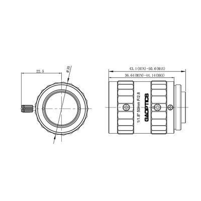 中国 工業用 50mm 1/8 インチ 光学CNC写真 機械ビジョン 光学レンズ 販売のため