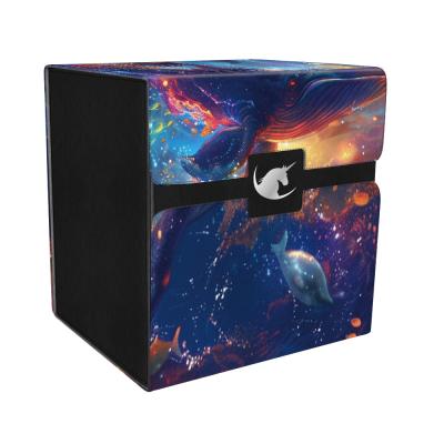 China Custom Embossed UV Printed PU Leather Foldable Deck Box with Magnetic Holder for 100+ Sleeved Game Cards for sale