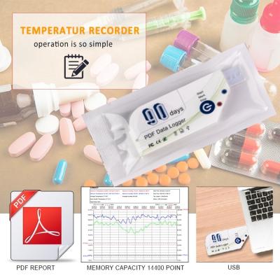 China 90 Days Temperature Recorder Single Use USB Temperature Data Logger with PDF report for sale