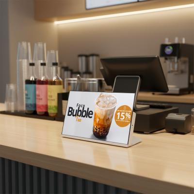 China 23.8 Inch Digital Menu Board Ultra Slim L-shaped Desktop Indoor Advertising Display LCD Signage Screen Available for sale