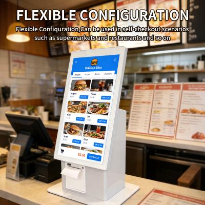 China MJK Desktop 21.5 Inch All-in-One Self Service Payment Kiosk Barcode Reader Facial Recognition SDK for Restaurant Hotel Checkout for sale