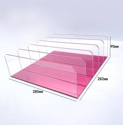 China 5 Tier Step Slanted Acrylic File Organizer with Pink Base, Layered A4 Document Paper Sorter Desk Storage Rack for sale