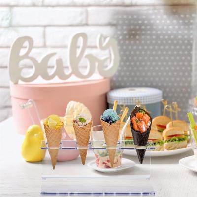 China Transparent Z-shaped acrylic ice cream cone holder, waffle cone display stand, dessert table decorative prop for sale