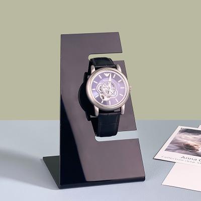 China Single Watch Display Stand, Matte Black Acrylic Wristwatch Holder Rack, L-Shape Cutout Watch Showcase for Watch Shop, Jewelry Retail Counter Photography Props for sale
