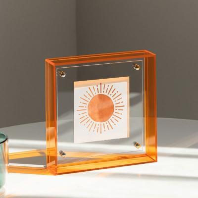China Cross-border Special Color Acrylic Photo Frame Stand, Square 4-inch Double-sided Display Frame for Postcards & Ticket Stubs for sale