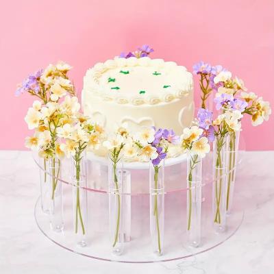 China Acrylic cake stand, glass flower vases, transparent round test tube flower rack, dessert display stand for weddings and parties for sale