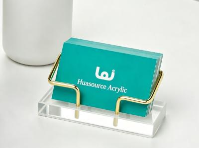 China Clear Acrylic Base Metal Wire Business Card Holder, Modern Desktop Name Card Display Stand for Office & Reception for sale