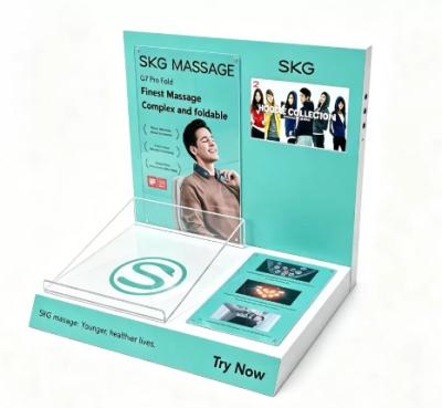 China Acrylic Countertop LED Display Stand for Neck Massager, Custom Brand POS Retail Display Rack with Screen Player for Electronic Product Promotion for sale