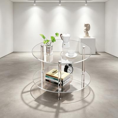 China 2-Tier Round Clear Acrylic Coffee Table, Modern Transparent Living Room Table for sale