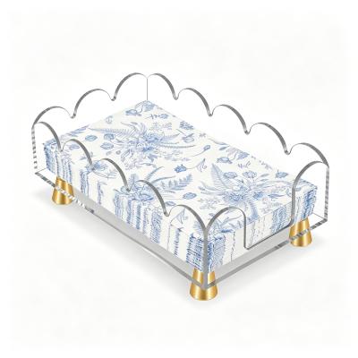 China Scalloped Edge Clear Acrylic Napkin Holder with Gold Legs, Rectangular Table Napkin Caddy for Kitchen Dining Table Deco for sale
