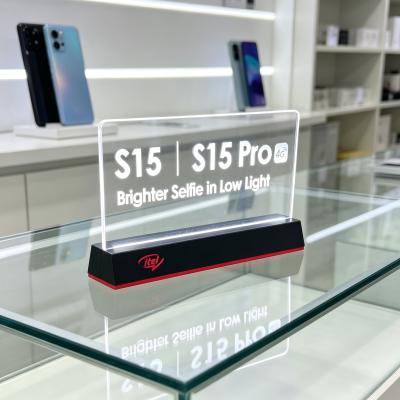 China Custom Acrylic LED Counter Light Sign, Illuminated Table Display Plaque for Mobile Phone Store for sale