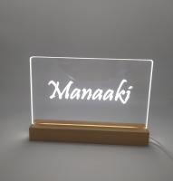 China Custom Engraved Acrylic LED Table Sign, Personalized Light Up Plaque with Solid Wood Base for sale