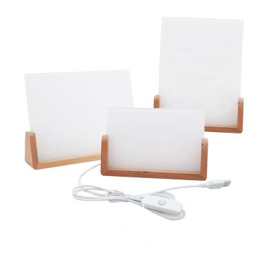 China U Shape LED Wooden Base Sublimation Acrylic Photo Panel Customized Light Up Desktop Memorial Photo Frame for sale