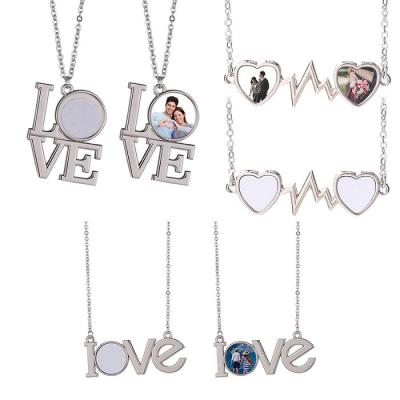China Sublimation Jewelry Blanks Sublimation Blank LOVE Letter Heart Shape Necklace For Valentine's Day for sale