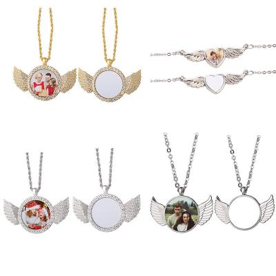 China Personalized Sublimation Angel Wings Necklace Heart Shape Sublimation Necklace For Sublimation Printing for sale