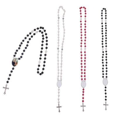 China DIY Photo Insert Sublimation Rosary Beads Necklace Custom Rosary Necklace for sale