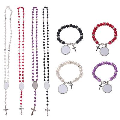 China Customizable Photo Insert Sublimation Rosary Beads Necklace Sublimation Blank Photo Necklaces for sale