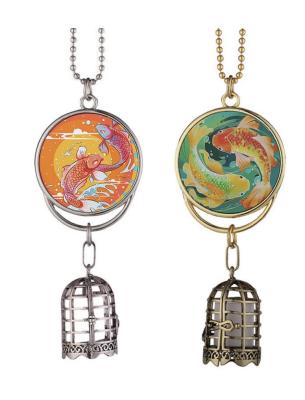 China Dubbelzijdig afdrukbaar metalen hangend ornament voor auto's lege hanger met vogelkooi geur sublimatie auto ornament Te koop