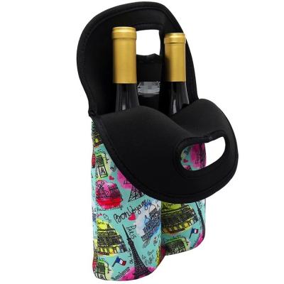 China Bolsa de garrafa de vinho por sublimação em neoprene para duas garrafas à venda