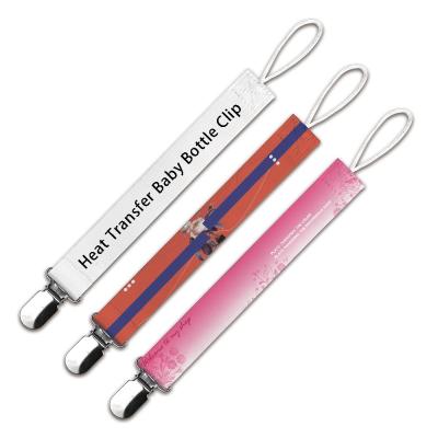 China Personalized Printable Logo Polyester Ribbon Blank Baby Pacifier Clips For Sublimation Pacifier Clip for sale