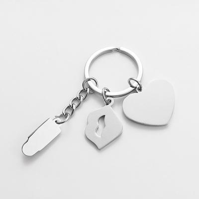China Stylish Key Ring Sublimation Blank Couple Keychain With Lipstick Lips Heart For Gifts for sale