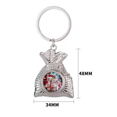 China Custom Logo Keychains DIY Creative Sublimation Gift Bag Keychain Pendant Heat Transfer Metal Blank Round Photo Keyring for sale