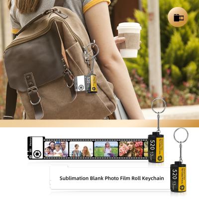 China Diy Sublimation Blank Memory Film Keychain Loving Memory Photo Film Roll Double Sided Sublimation Memory Keychains for sale