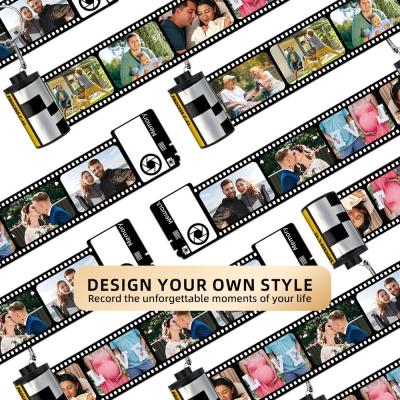 China Diy Sublimation Blank Memory Film Keychain Loving Memory Photo Film Roll Double Sided Sublimation Memory Keychains for sale