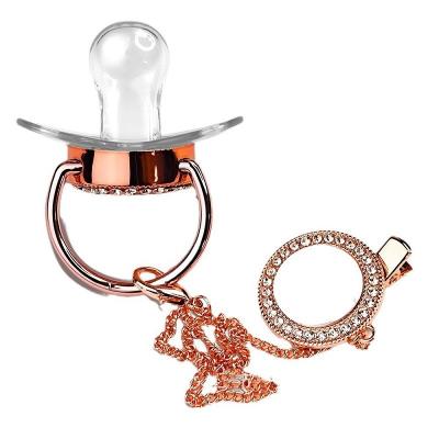 China Personalized Bling Sublimation Blank Pacifier With Chain Custom Photo Baby Pacifier Holder for sale