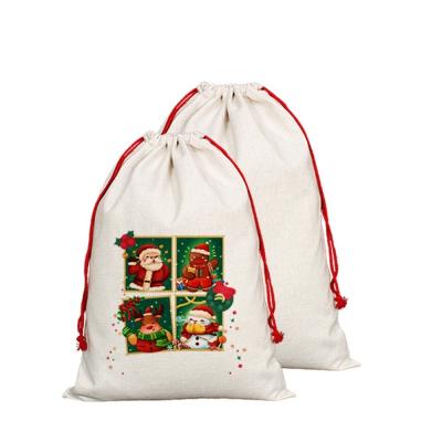 China DIY Custom Blank Linen Christmas Drawstring Bags For Sublimation Printing for sale