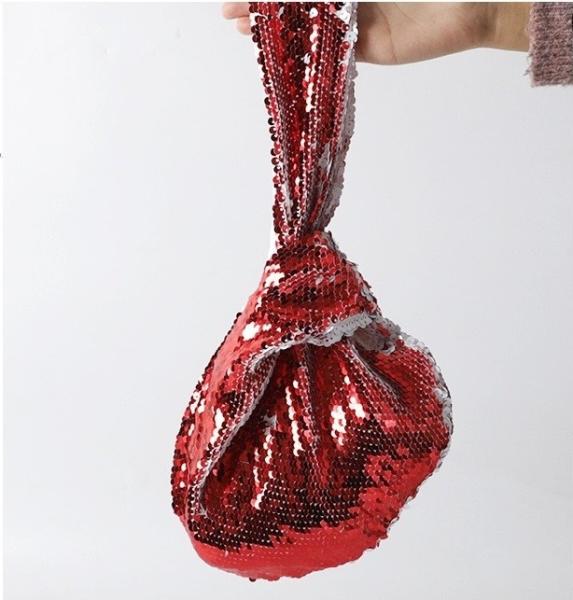 Quality DIY LOGO Sublimation Shiny Sequin Wrist Bag Walking Makeup Bag for sale