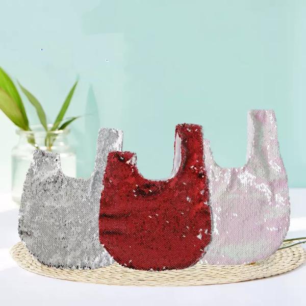 Quality DIY LOGO Sublimation Shiny Sequin Wrist Bag Walking Makeup Bag for sale