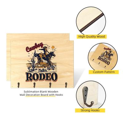 China DIY Personalized Sublimation Bamboo Key Holder Custom Decorative Wall Shelf With Hooks For Sublimation Heat Transfer Printing for sale