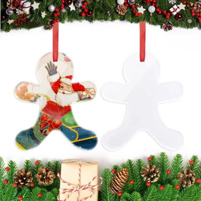China Christmas Gingerbread Man Xmas Tree Hanging Decoration Blanks Glass Sublimation Christmas Ornament for sale