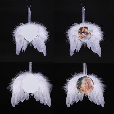 China Customized Logo Angel Wing Xmas Hanging Ornaments Sublimation Blank Feather Wing Christmas Wedding Party Decoration for sale