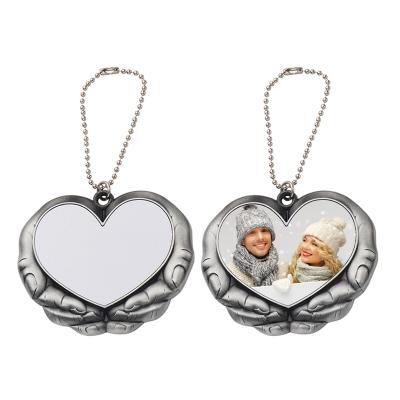 China Customized For Love In Hands Memorial Car Hanging Ornament Metal Sublimation Blank Elegant Car Hanger for sale