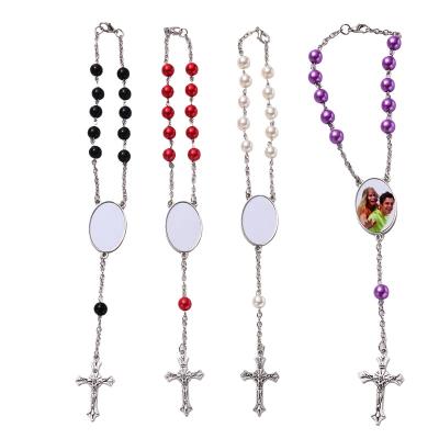 Cina Bracciale con rosario e croce con perline a sublimazione multicolore, gioielli grezzi in vendita
