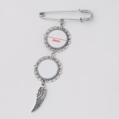 China Sublimation Metal Brooch Custom Print Photo Memorials Angel Wings Memory Charms for sale